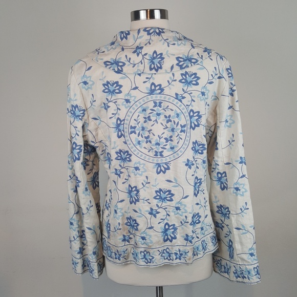 J. Jill | Jackets & Coats | Jjill Ivoryblue Embroidered Floral Blazer ...